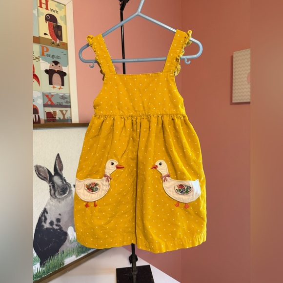 Baby Boden | Dresses | Baby Boden Pinafore Yellow Polka Dot Goose Dress ...